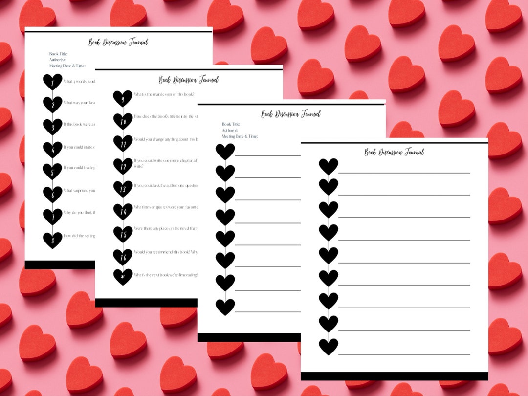 Book Club Discussion Journal Printable Black Valentine Heart - Etsy