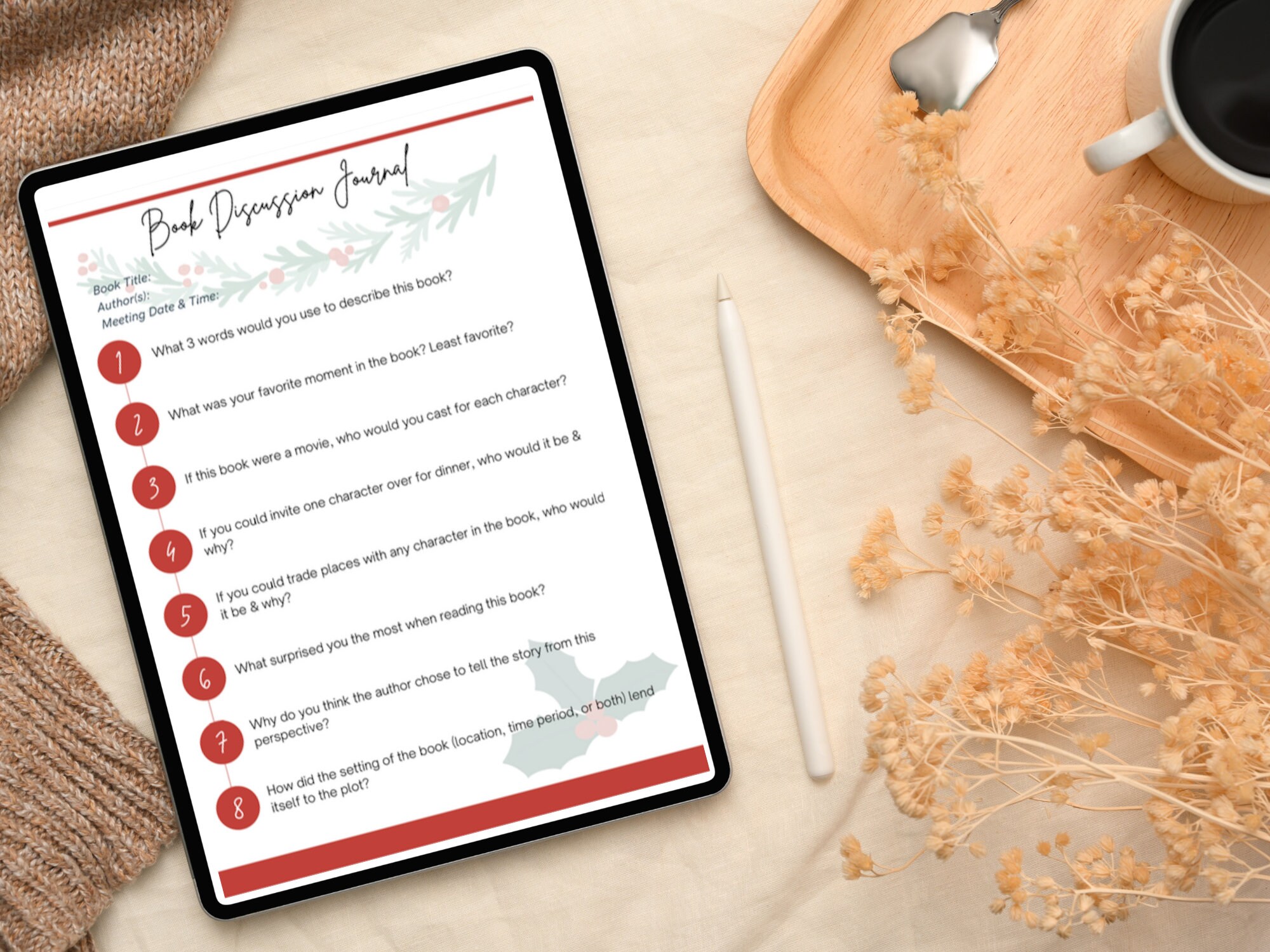 Book Club Discussion Journal Printable Holly Jolly - Etsy