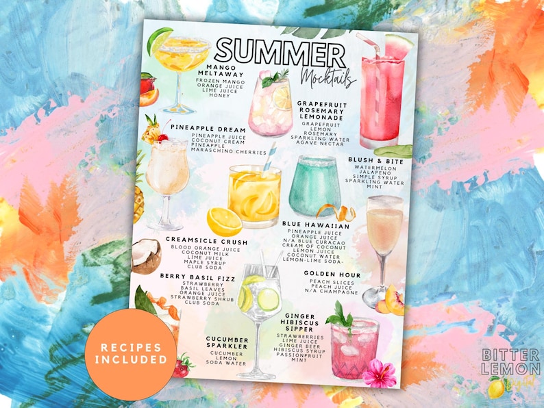 Printable Summer Mocktails List | Non Alcoholic Seasonal Drink Recipes ...