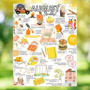 Printable August Checklist | August Bucket List - Etsy
