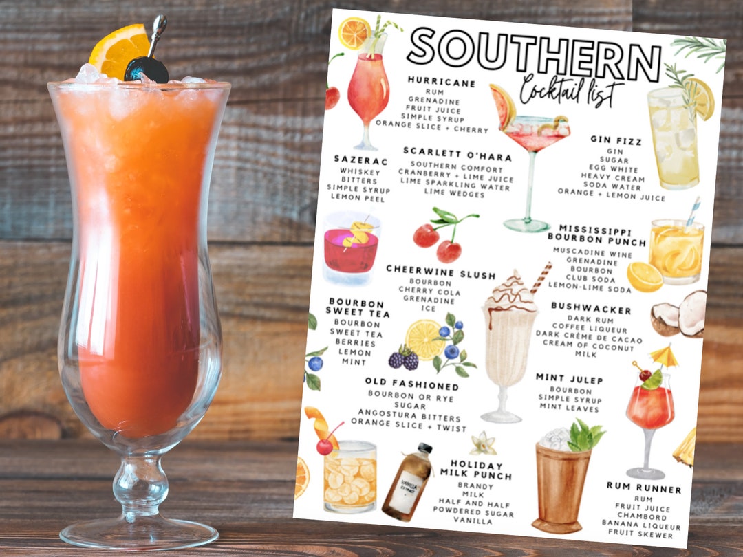 Printable Southern Cocktail List Southern Drink Recipes - Etsy