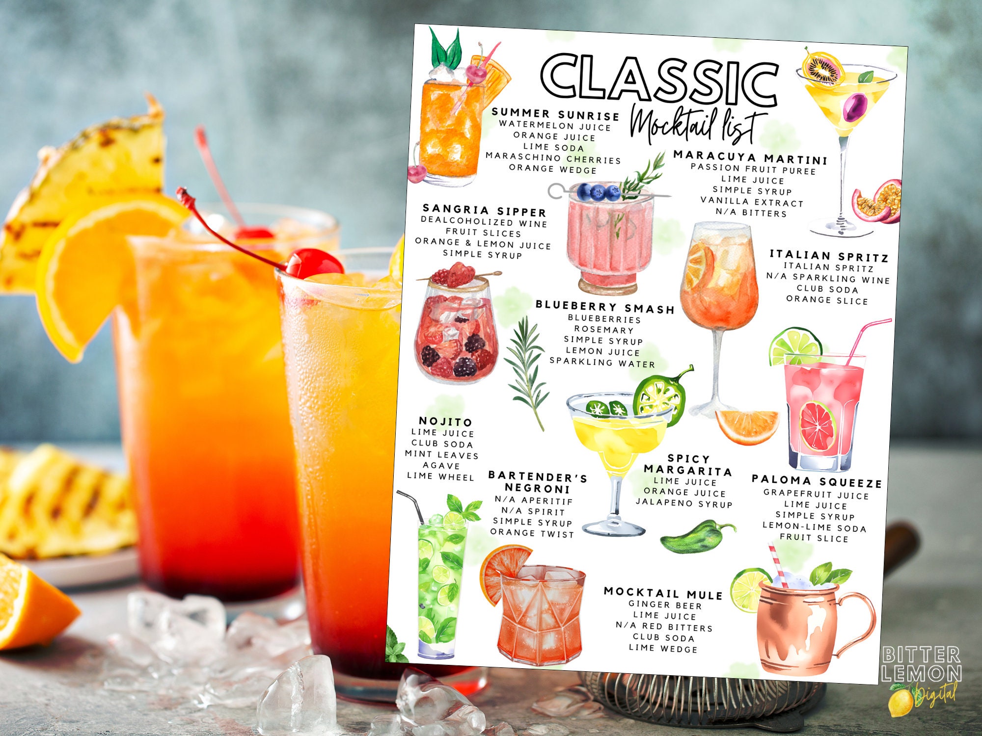 Printable Classic Mocktail List | Flavorful Non-alcoholic Drink Recipes ...