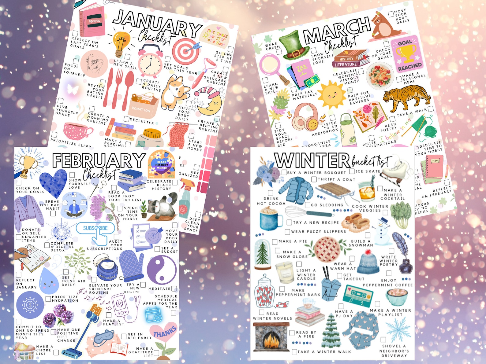 Printable Monthly Winter Checklist Value Pack January February March Q1 ...