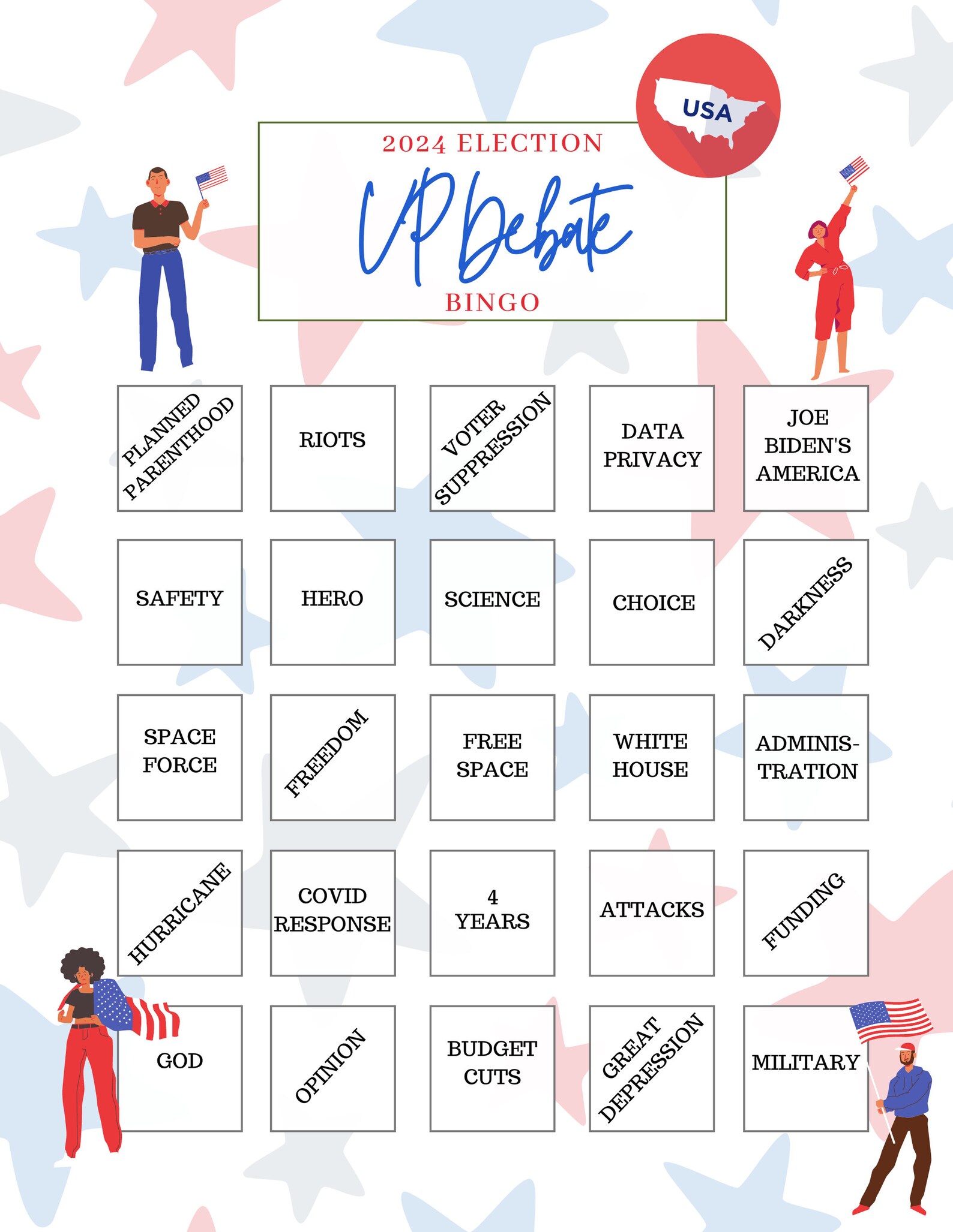 2024 Vice Presidential Debate Printable BINGO Pack of 6 | Election ...