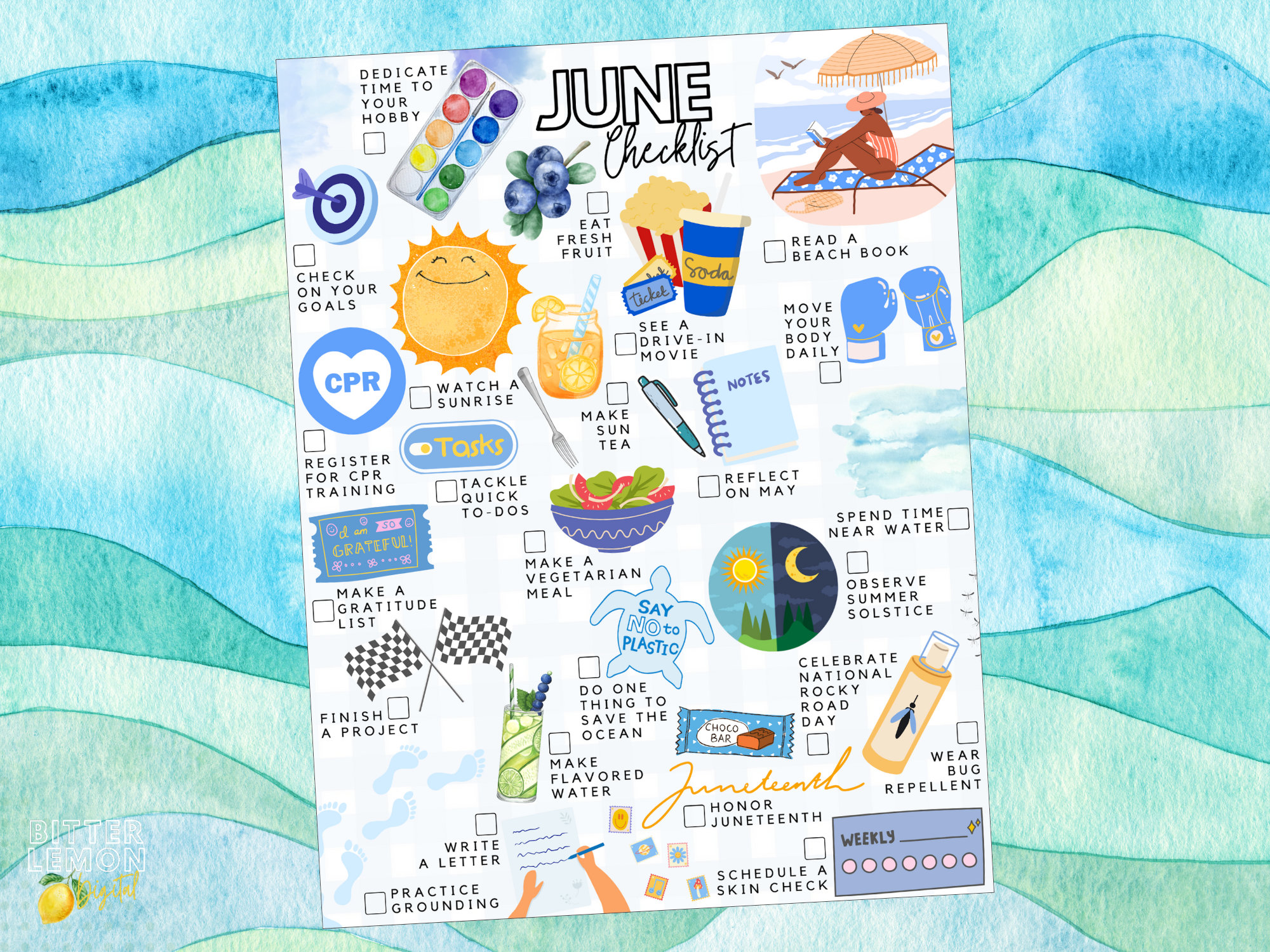 Printable June Checklist June Bucket List - Etsy
