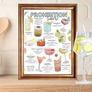 Printable Prohibition Cocktail List | 1920's Drink Recipes - Etsy