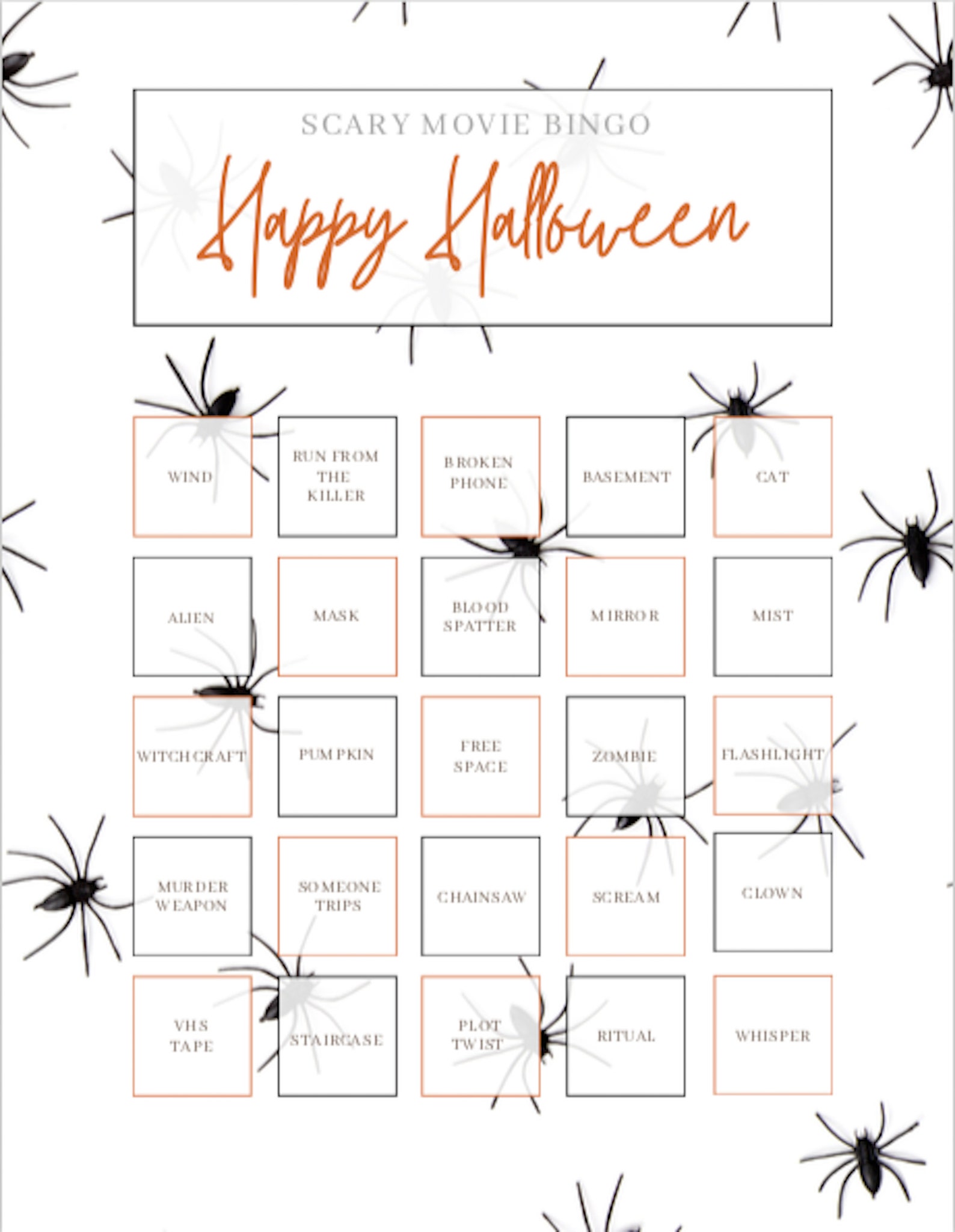 Halloween Scary Movie Printable BINGO Card Pack of 6 - Etsy
