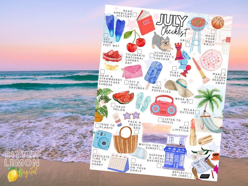 Printable July Checklist July Bucket List - Etsy