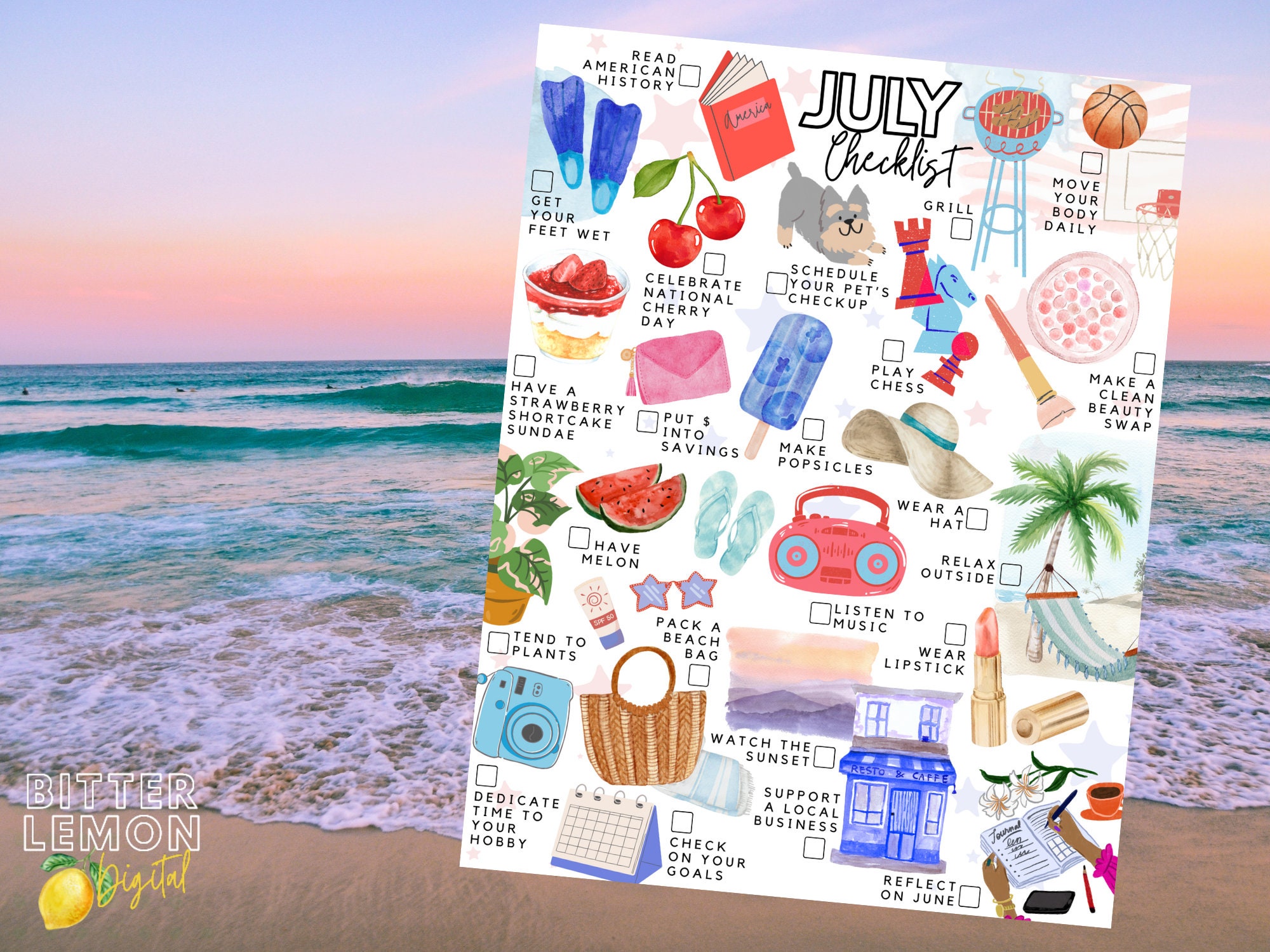 Printable July Checklist July Bucket List - Etsy