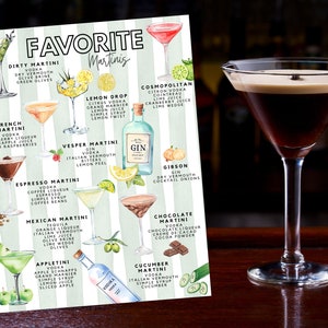 Printable Favorite Martinis List | Classic Martini Recipes - Etsy