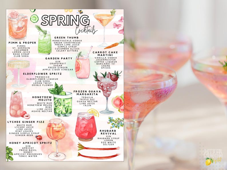 Printable Spring Cocktails List | Fresh Floral Seasonal Drink Recipes ...