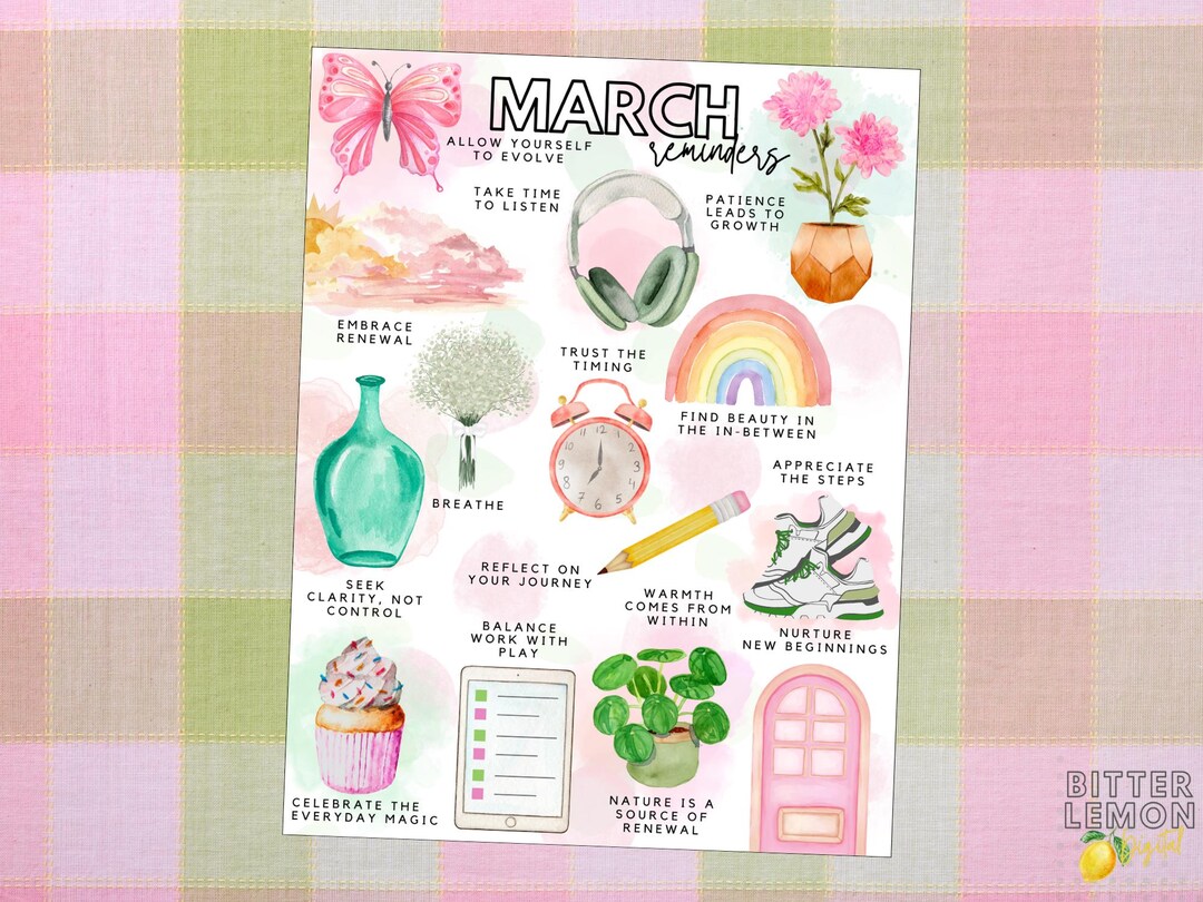 Printable March Reminders List | March Affirmations - Etsy