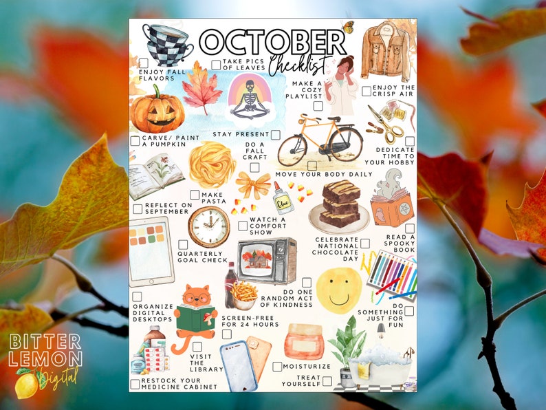 Printable October Checklist | October Bucket List - Etsy