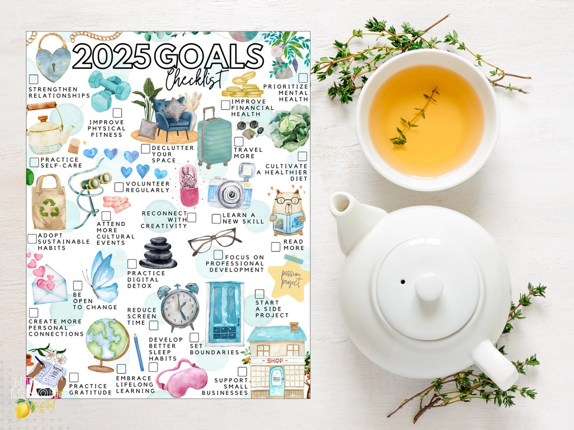 Printable 2025 Goals Checklist | 2025 New Year's Resolutions List - Etsy