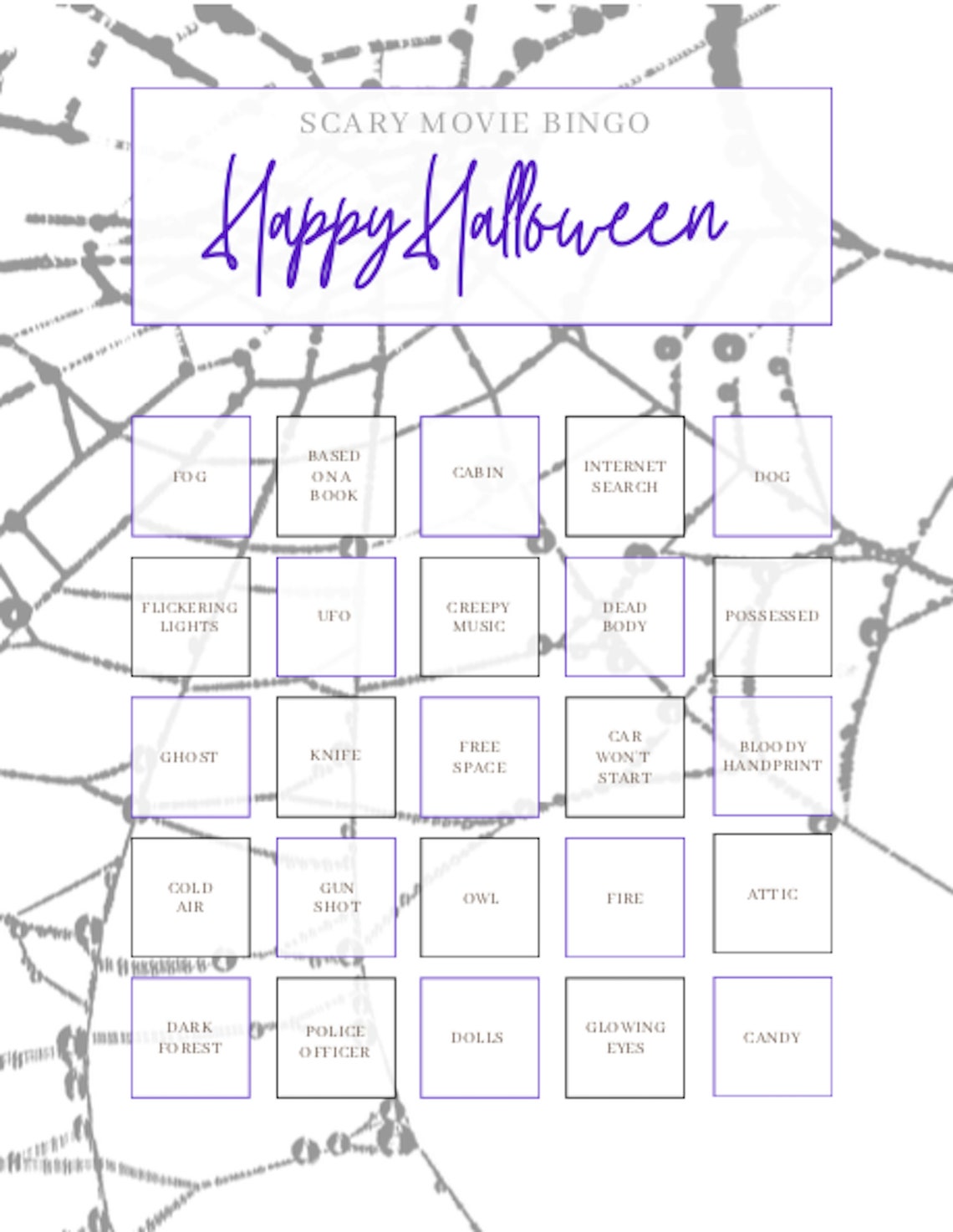 Halloween Scary Movie Printable BINGO Card Pack of 6 - Etsy