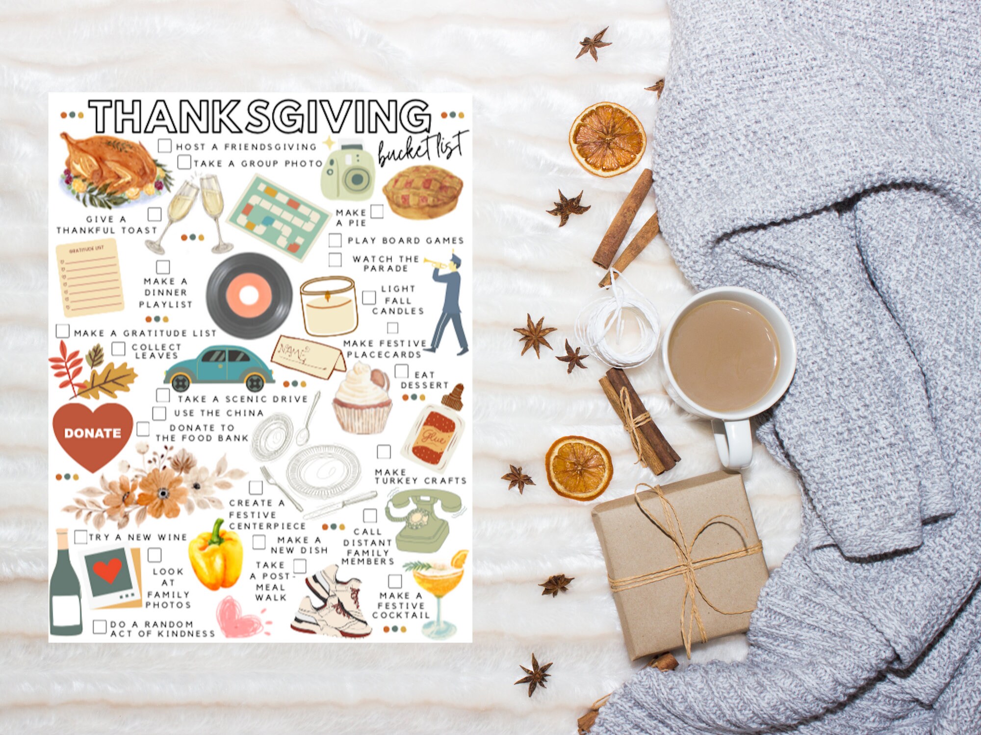 Printable Thanksgiving Bucket List | Thanksgiving To-do List - Etsy