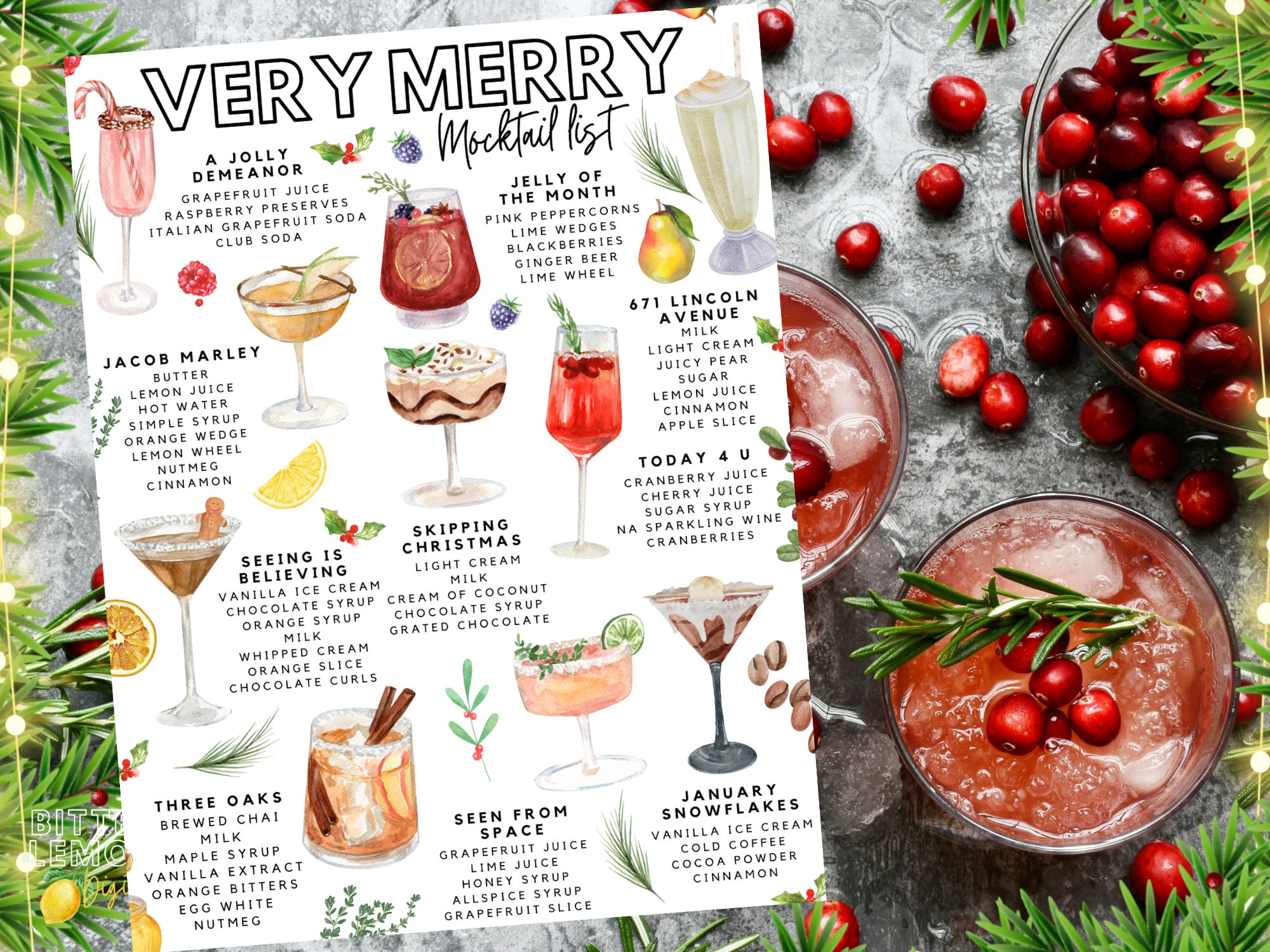 Printable Holiday Mocktail List Christmas Mocktail Recipes - Etsy