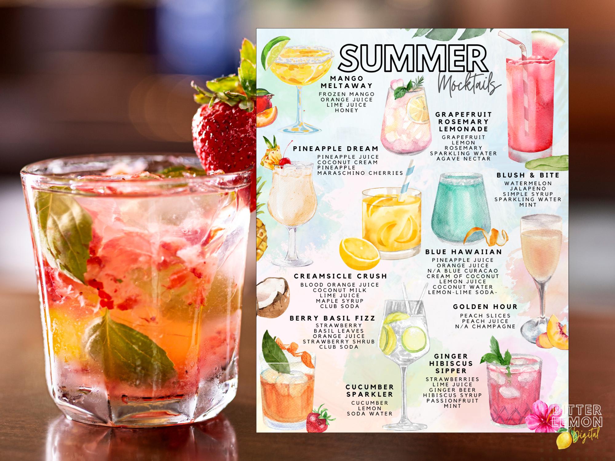 Printable Summer Mocktails List | Non Alcoholic Seasonal Drink Recipes ...
