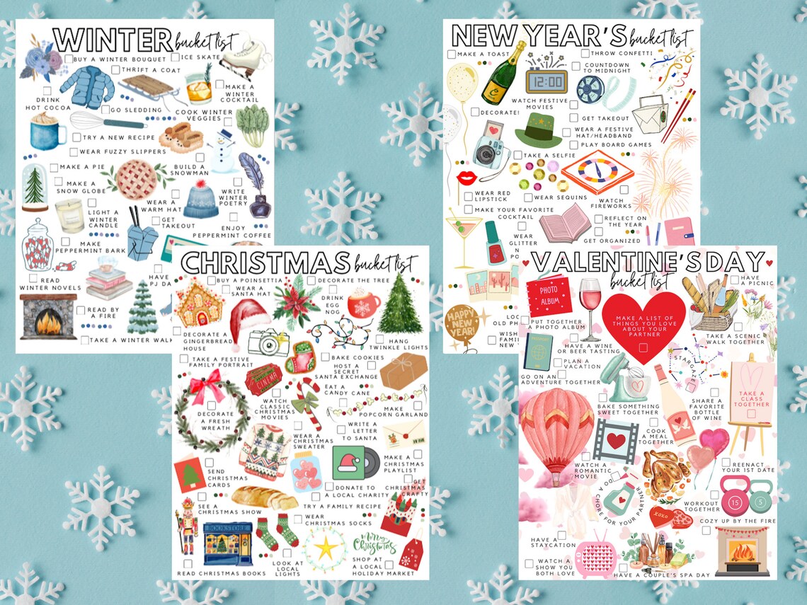Printable Winter Bucket List Value Pack of 4 | Winter Holiday To-do ...