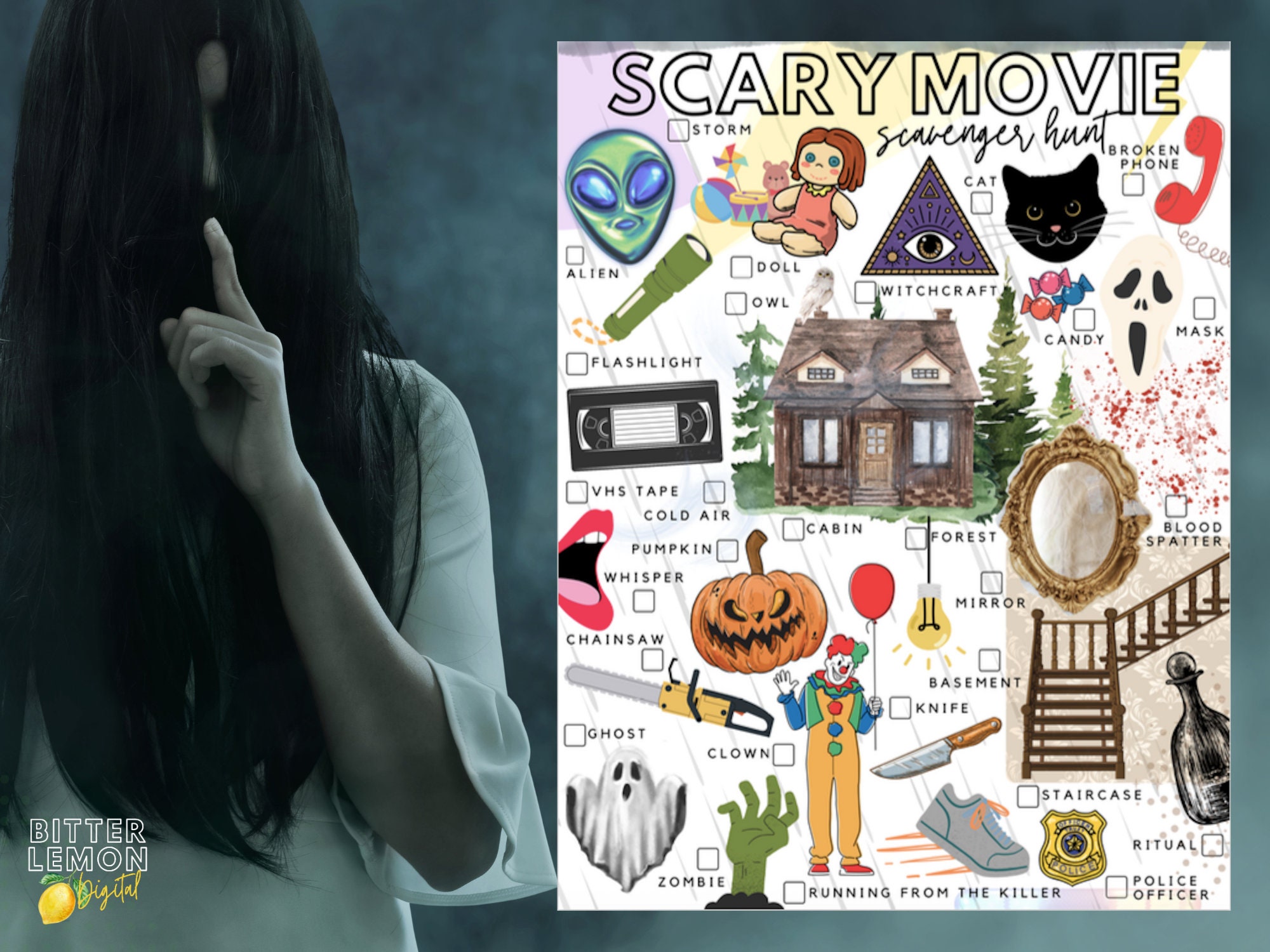 Printable Scary Movie Scavenger Hunt | Horror Movie Checklist - Etsy