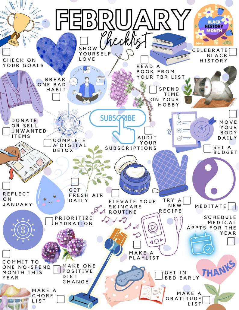 Printable February Checklist February Bucket List - Etsy