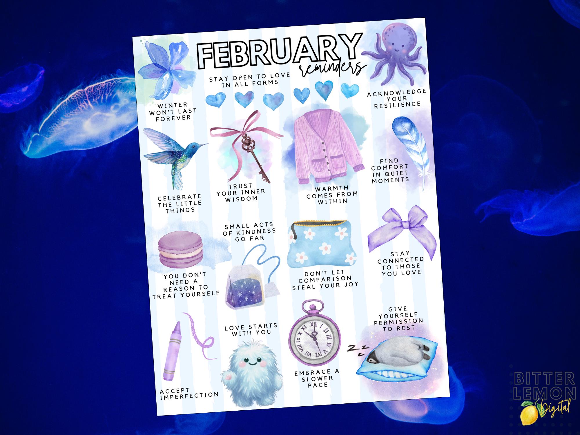 Printable February Reminders List | February Affirmations - Etsy