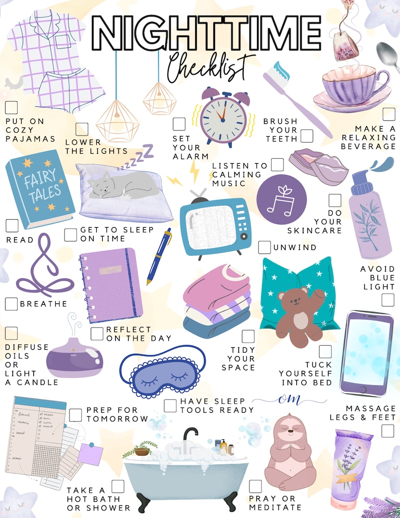 Printable Nighttime Checklist | Bedtime Routine To-do List - Etsy