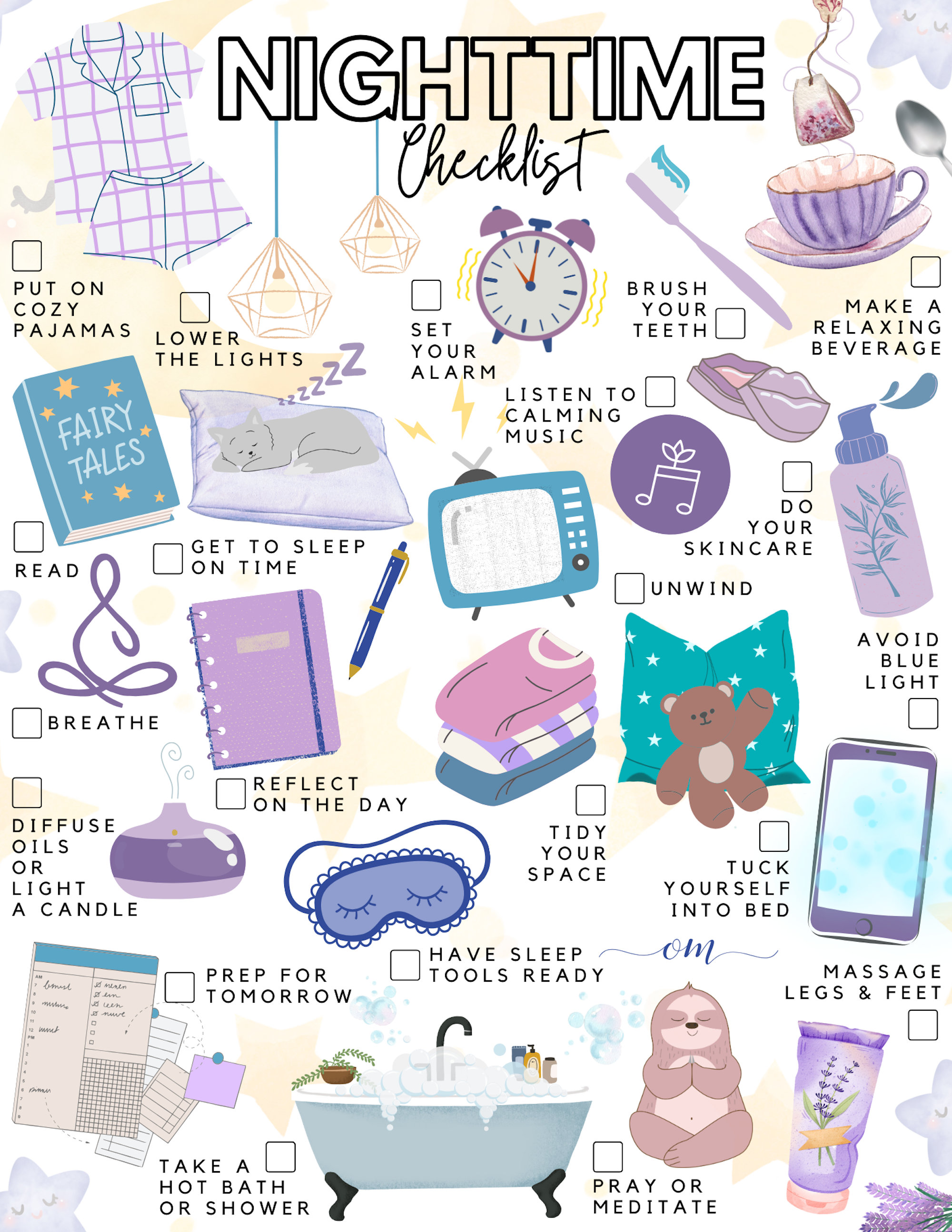 Printable Nighttime Checklist | Bedtime Routine To-do List - Etsy