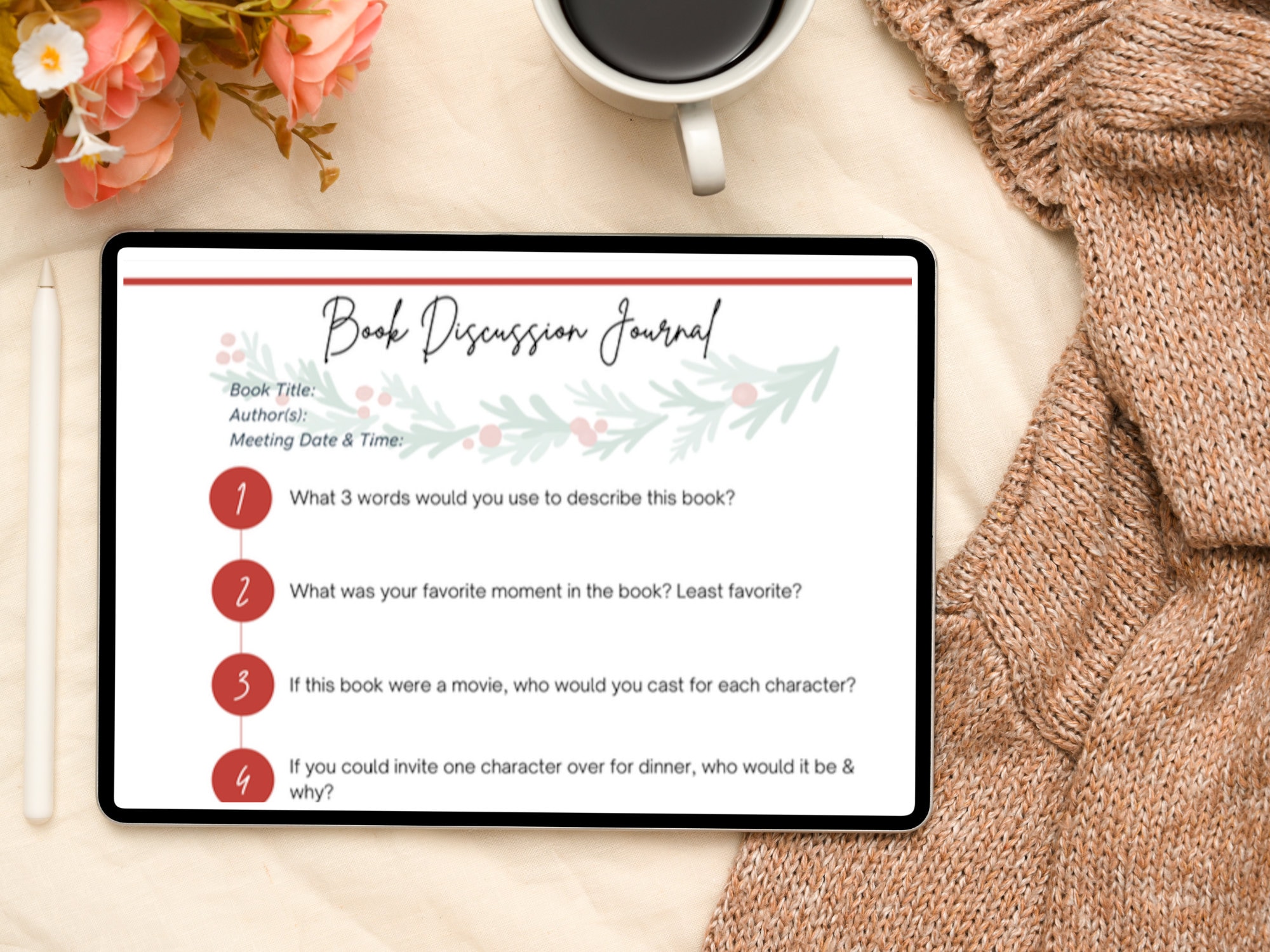 Book Club Discussion Journal Printable Holly Jolly - Etsy