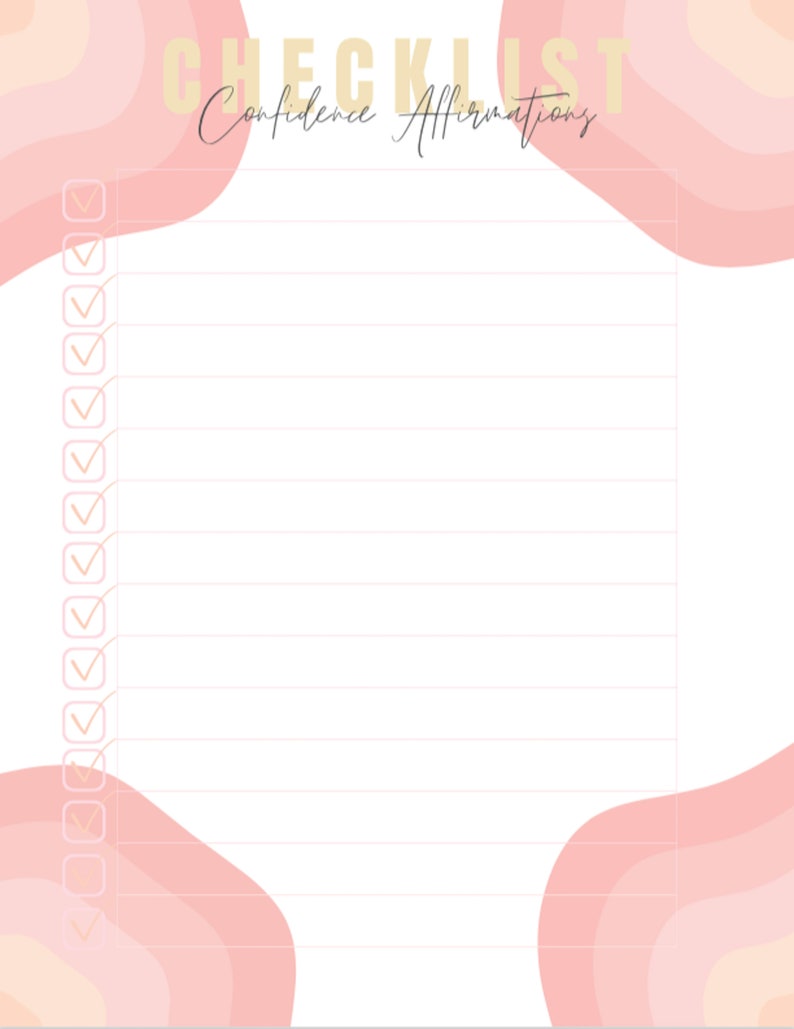 Printable Affirmations Checklist Journal Page Confidence Affirmations ...