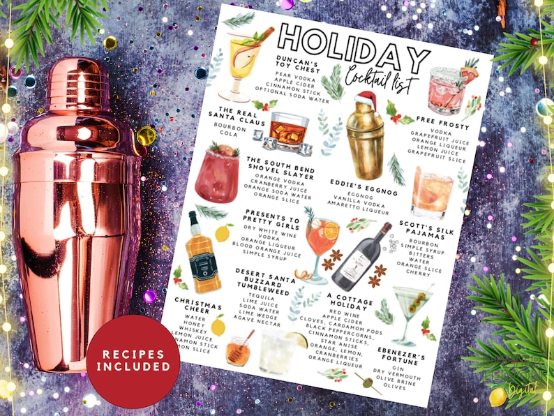 Printable Holiday Cocktail Recipes List (PDF Download) - Etsy