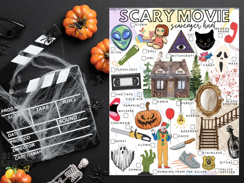 Printable Scary Movie Scavenger Hunt | Horror Movie Checklist - Etsy