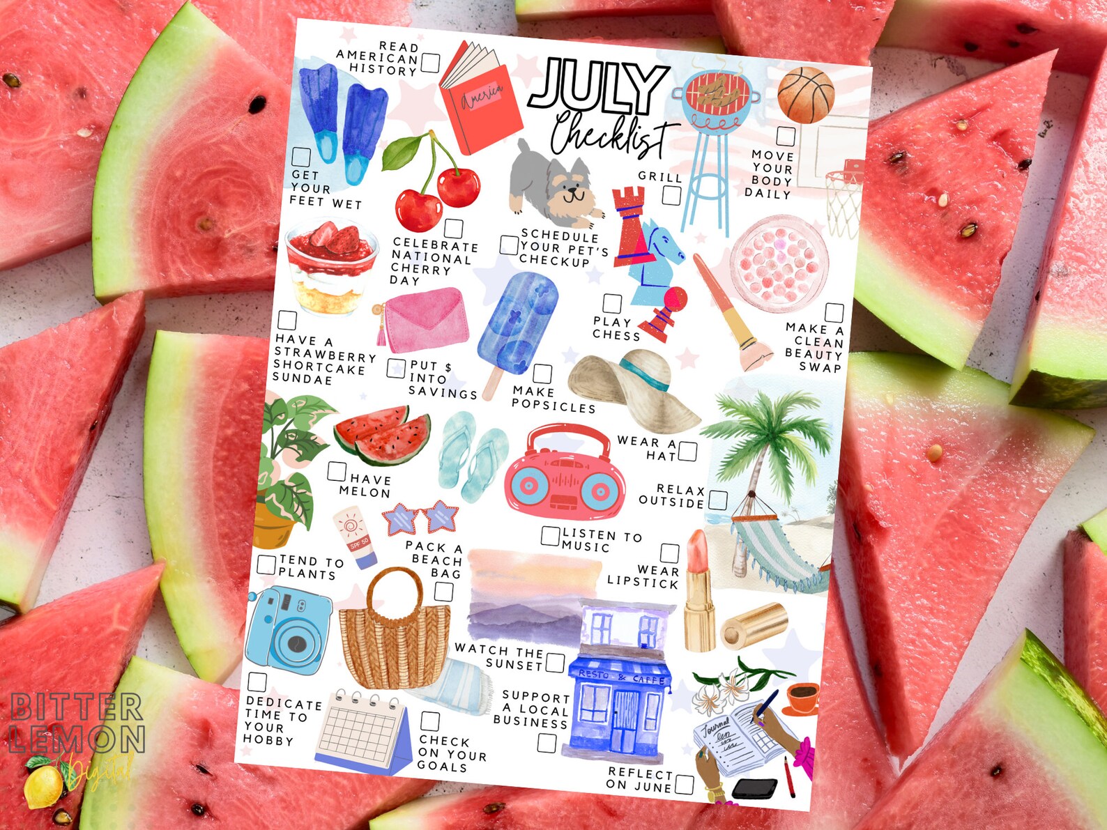 Printable July Checklist | July Bucket List - Etsy