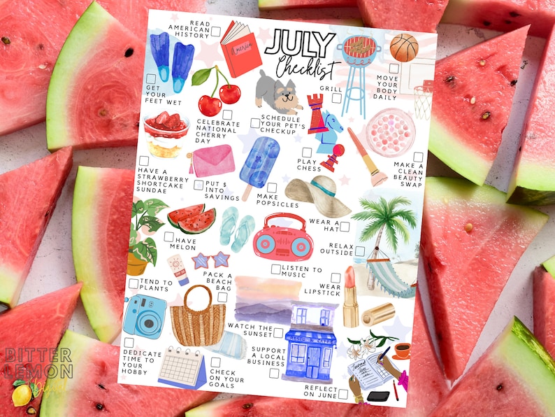 Printable July Checklist | July Bucket List - Etsy