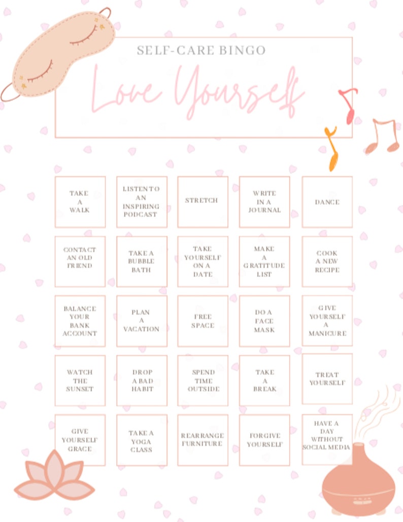 Self Care Printable BINGO Card Pack of 6 Self Love - Etsy