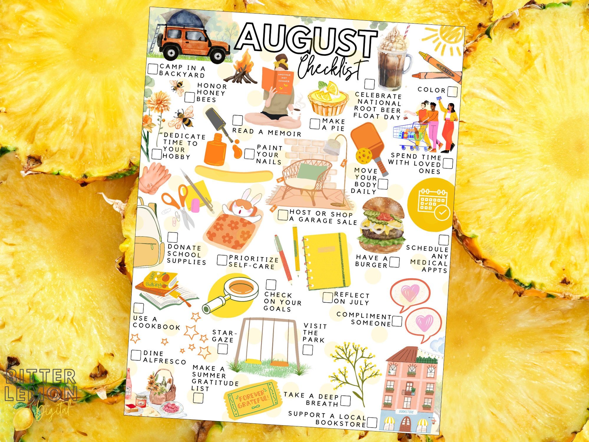 Printable August Checklist | August Bucket List - Etsy