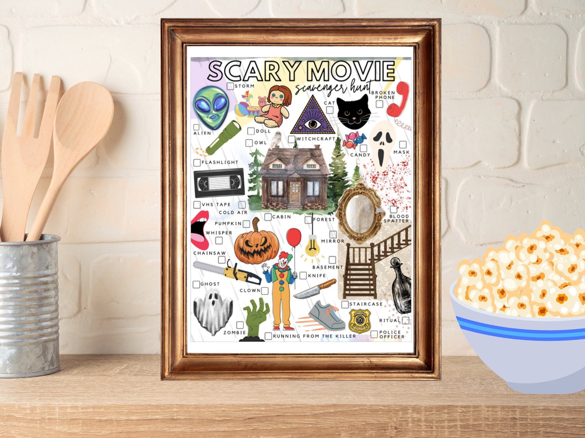 Printable Scary Movie Scavenger Hunt Horror Movie Checklist (Instant ...