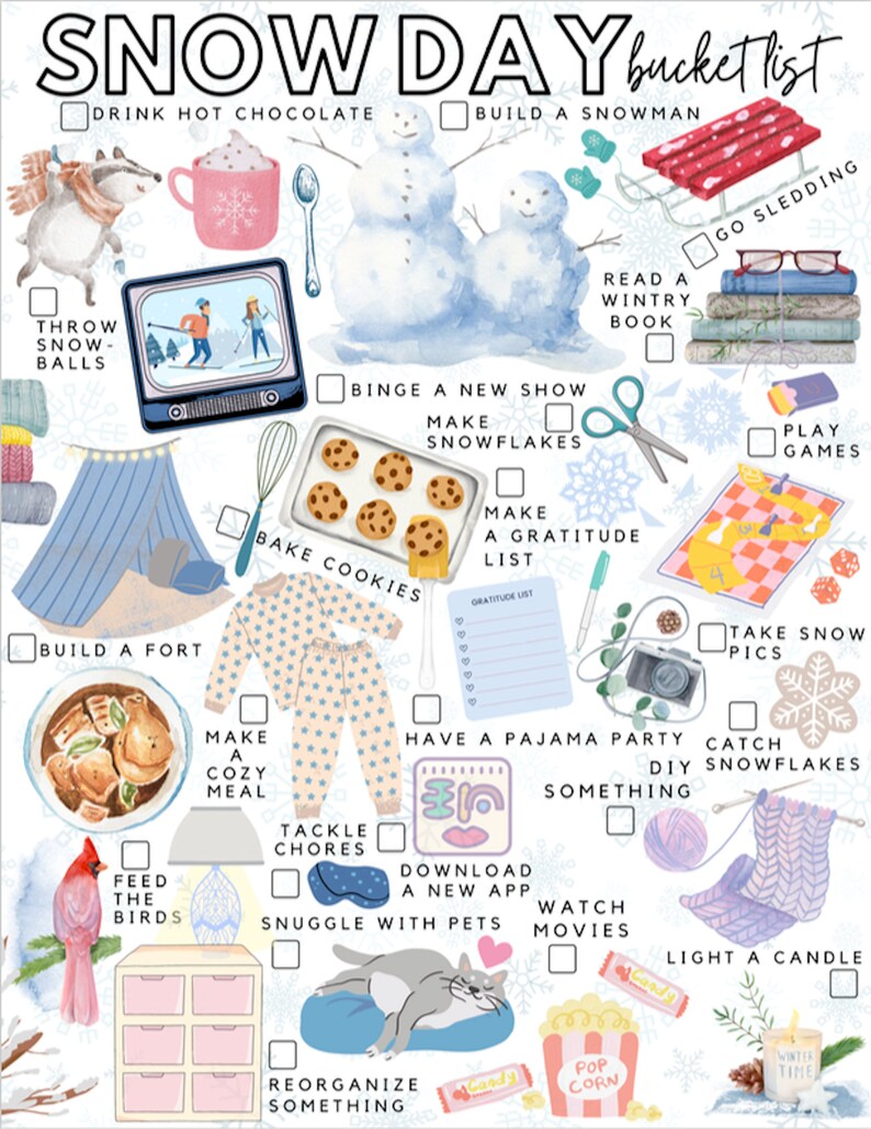 Printable Snow Day Bucket List Snow Day To-do List - Etsy