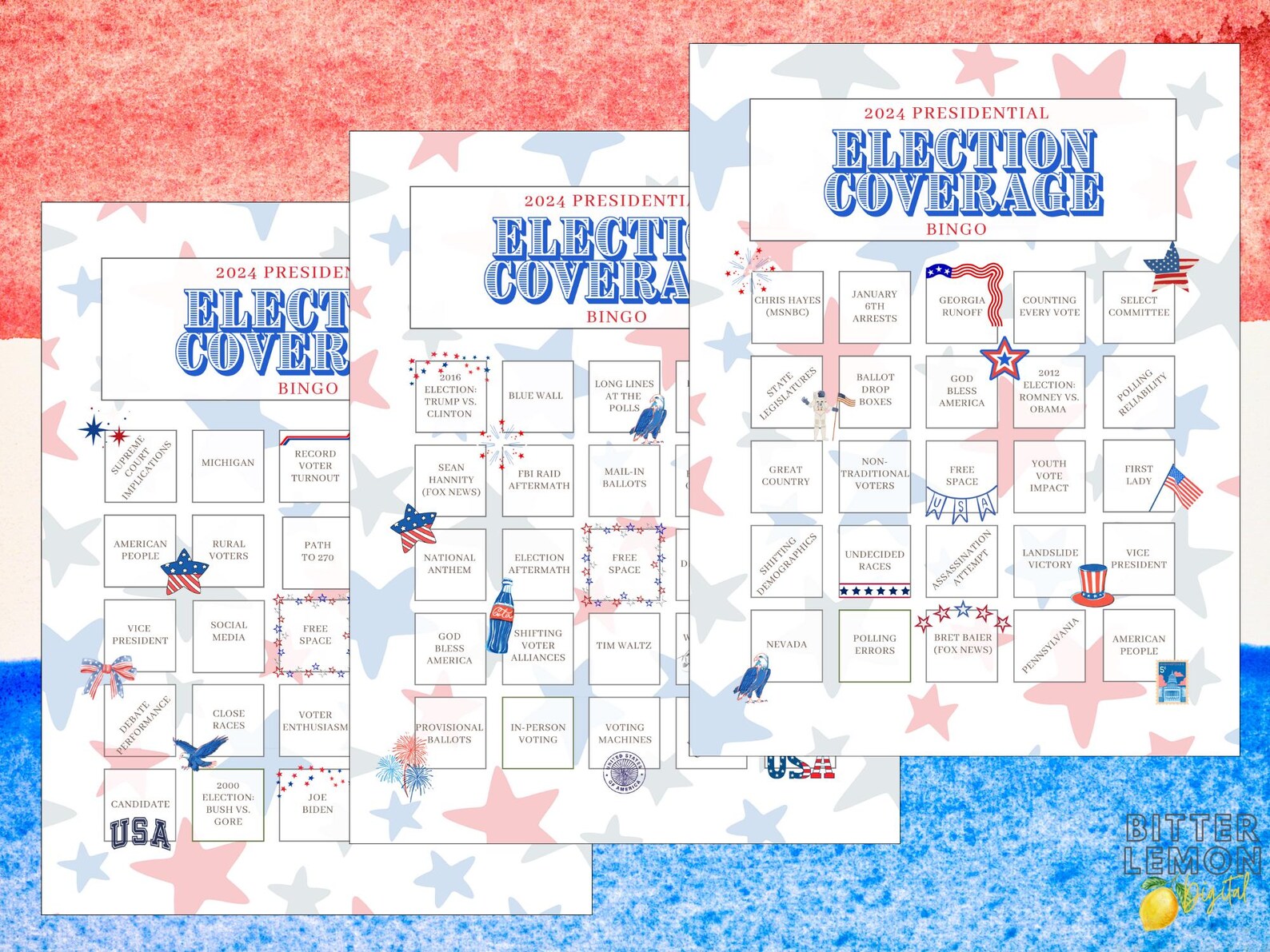 2024 Presidential Election Coverage Printable BINGO Pack of 20 ...