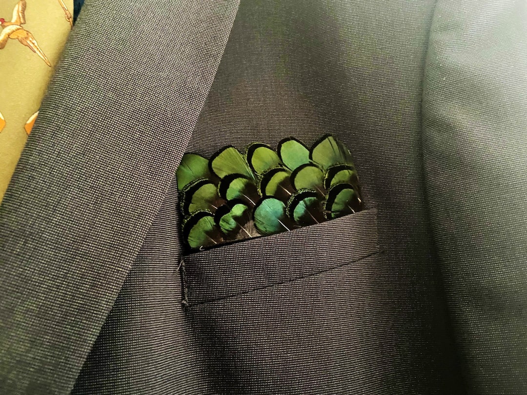 Green Lady Amethyst Pheasant Feather Pocket Square Crafted With All ...
