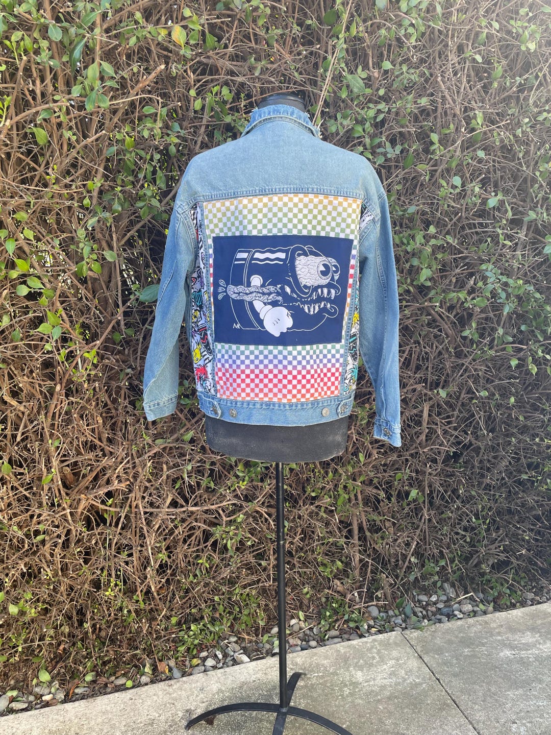 Upcycled Denim Jacket 80’s Vibes Patchwork Original Screenprint Art Men ...