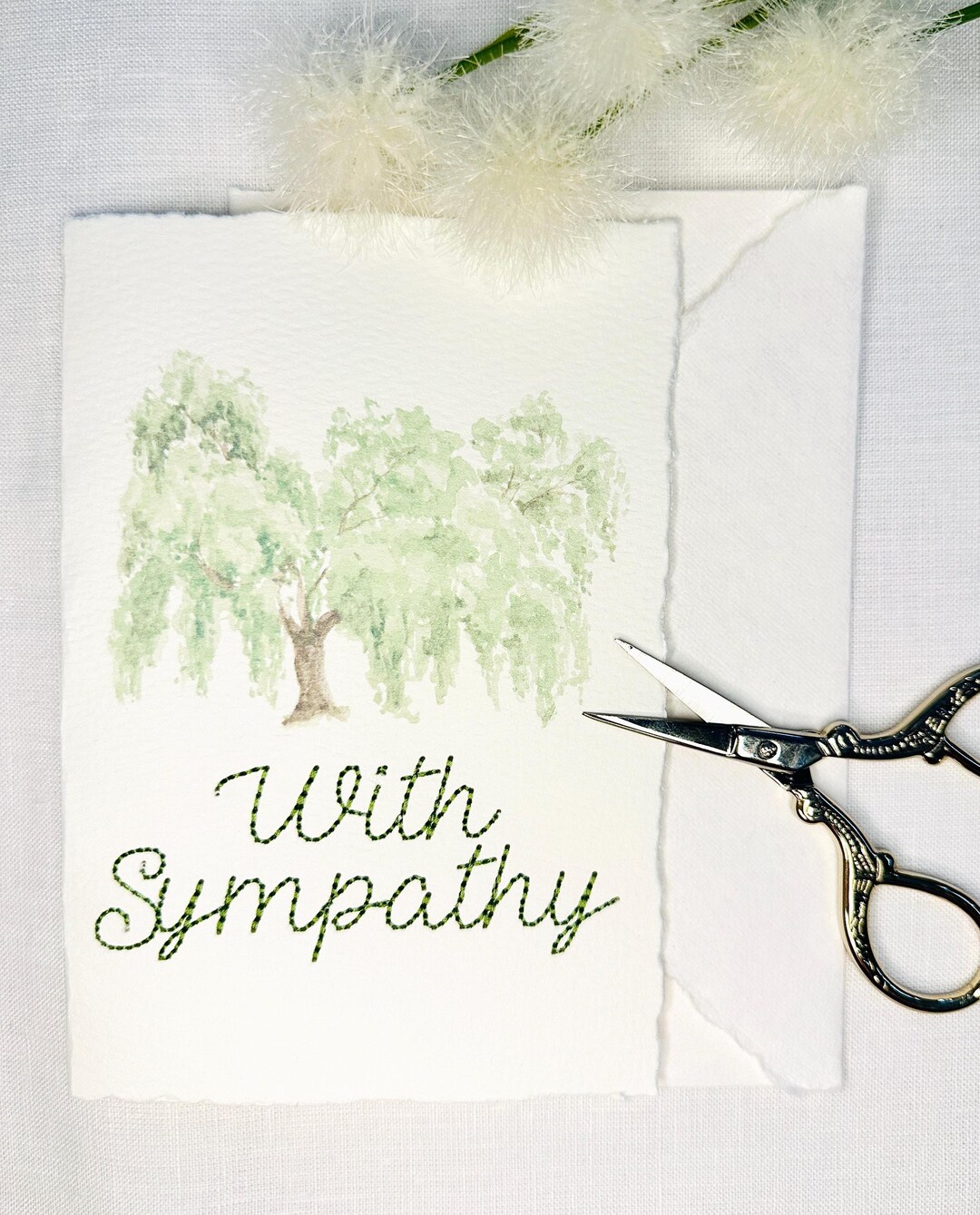 Embroidered Weeping Willow Sympathy Card: Watercolor Bereavement Gift ...