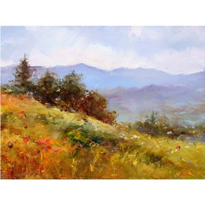 Landscape Field .original Hand-painted Painting on Canvas. Farmhouse ...