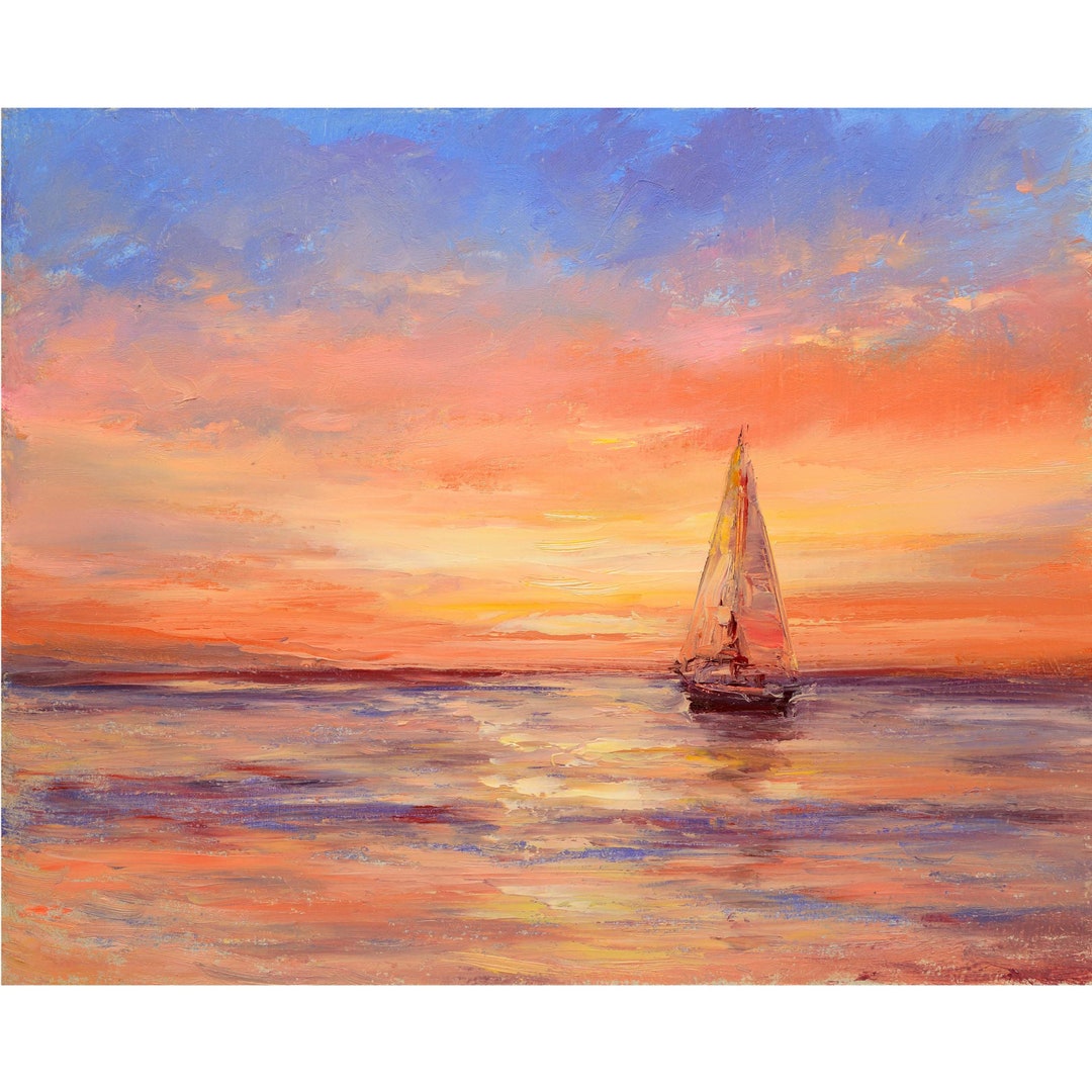 Sailing Boat Oil Painting: Sunset Seascape, Nautical Wall Art - Etsy
