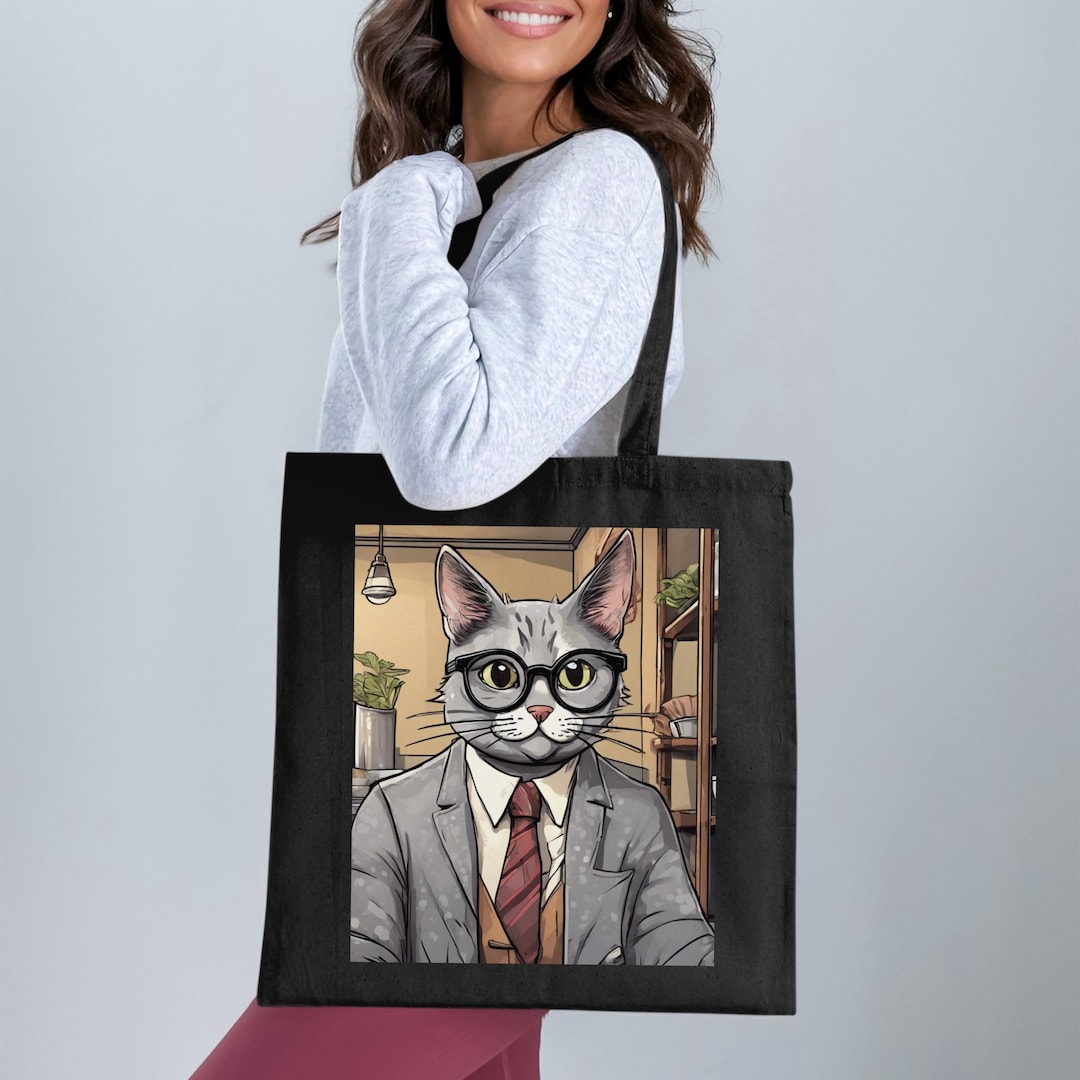 Vintage Cat Suit Tote Bag, Cat With Glasses Tote Bag, Funny Cat Design ...