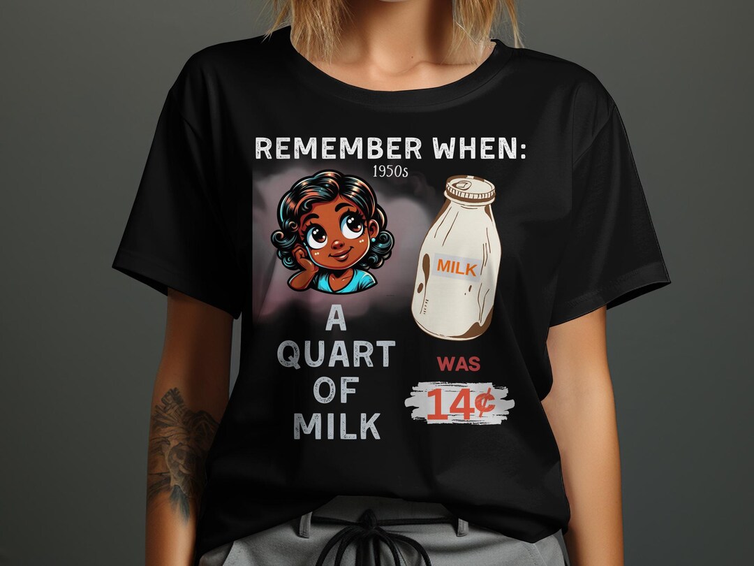 Vintage Milk Price T-shirt, Retro Cartoon Design Tee, Nostalgic 1950s ...