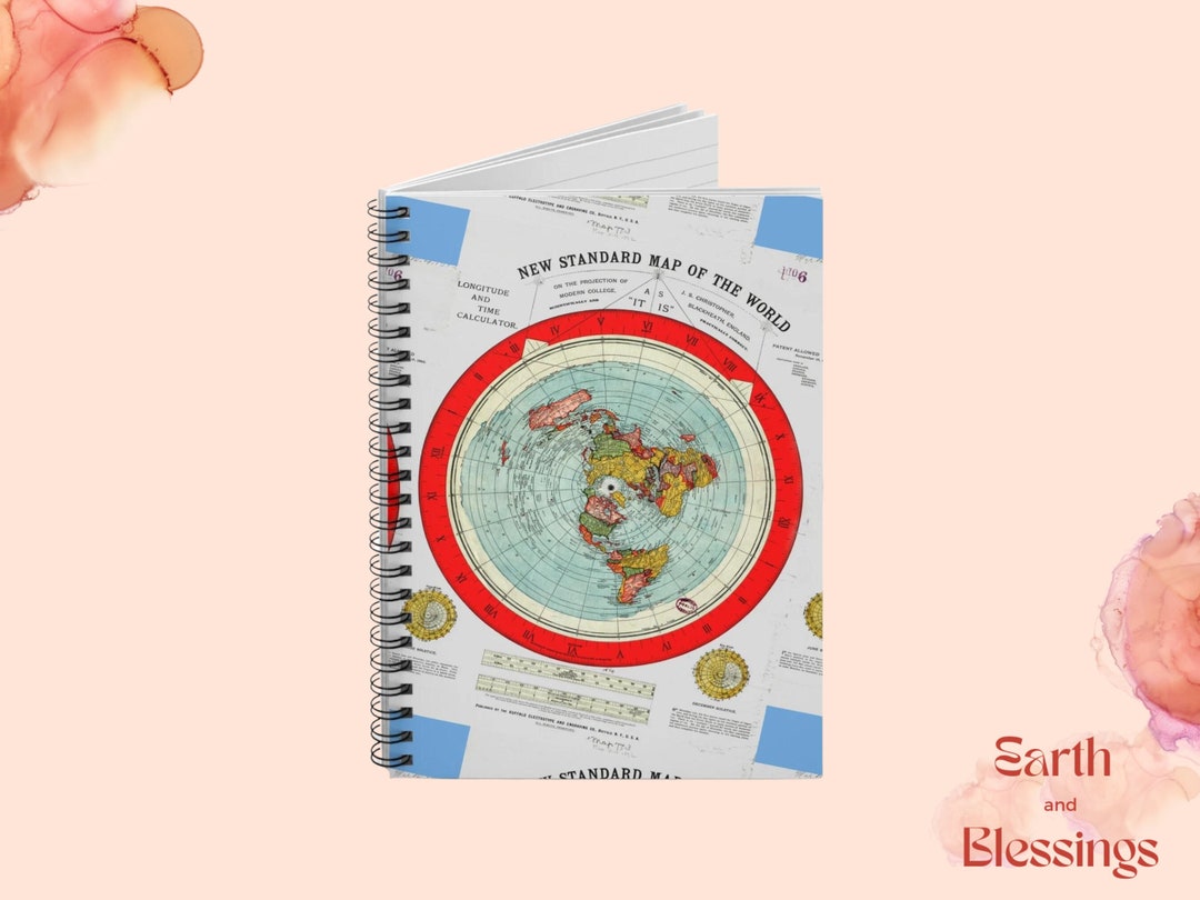 Flat Earth Map Covered Spiral Notebook - Ruled Line Custom Notebook - Etsy