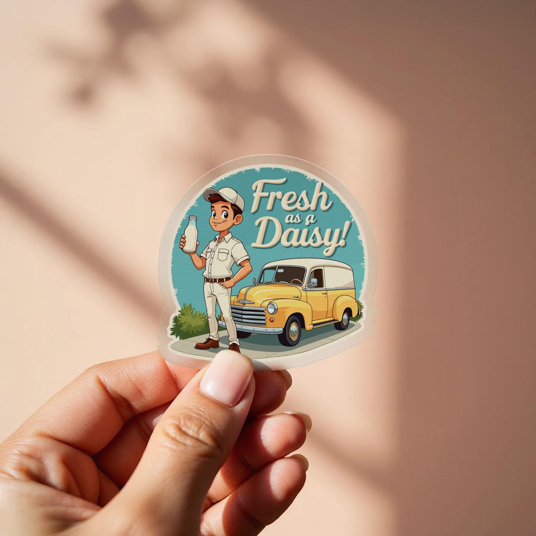 Retro Milkman Sticker: Vintage Delivery Truck, Fresh as a Daisy - Etsy