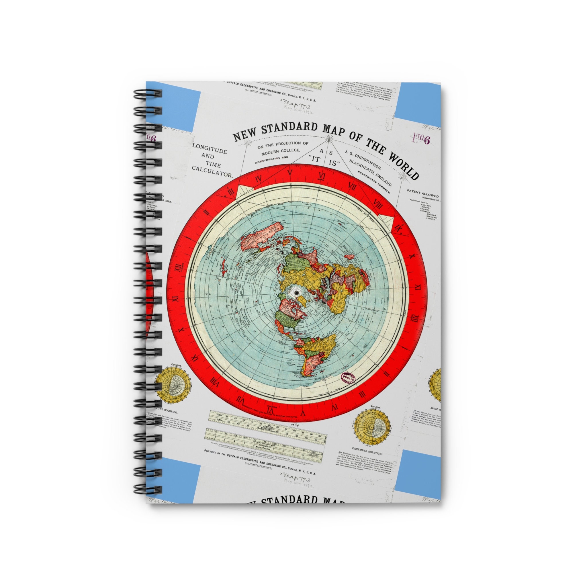 Flat Earth Map Covered Spiral Notebook Ruled Line Custom - Etsy