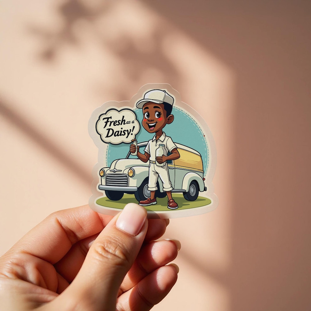 Retro Milk Delivery Boy Sticker, Cartoon Car Art - Etsy
